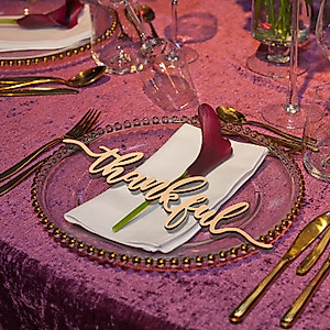 PARBEE 12PCS Thanksgiving Place Cards Thankful Wood Signs Fall Dining Table Plate Ornament Farmhouse Home Table Setting Decor - Thankful