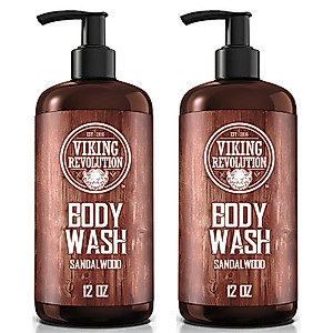 Viking Revolution Men's Body Wash - Sandalwood, Skin Cleaning Agent - Mens Natural Body Wash with Vitamin E and Rosemary Oil - Shower Gel Liquid Soap, 12 Fl Oz (Pack of 2)