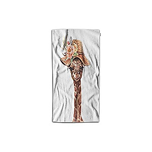 Moslion Hand Towels Funny Giraffe Floral Peony Rose Adorable Animal Safari Africa Lovely Hat Wild Hand Towels Kitchen Hand Towels for Bathroom Soft Polyester-Microfiber 30Lx15W Inch