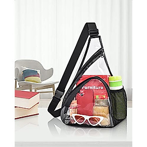 MAY TREE Clear Bag Stadium Approved, Clear Backpack Stadium Approved for Concert Stadium Festival Sport Work, Clear Sling Bag with Heavy Duty Material - Black