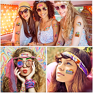 Zayvor 60pieces Groovy 70s Temporary Tattoos Individually Bulk,Flower Power Daisy Floral Groovy Birthday Party,Good Vibes Rainbow Favors Goodie Bag Halloween Makeup Costume