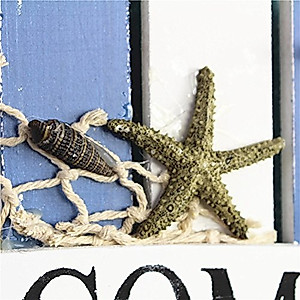 VOSAREA Welcome Wooden Fishing Net Sea Star Hanging Mediterranean Style Nautical Wall Decor Beach Theme Cafe Decoration