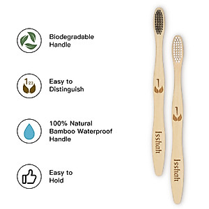 Isshah Biodegradable Eco-Friendly Natural Bamboo Charcoal Toothbrushes, FSC Certified and PETA Approved - 12 Count