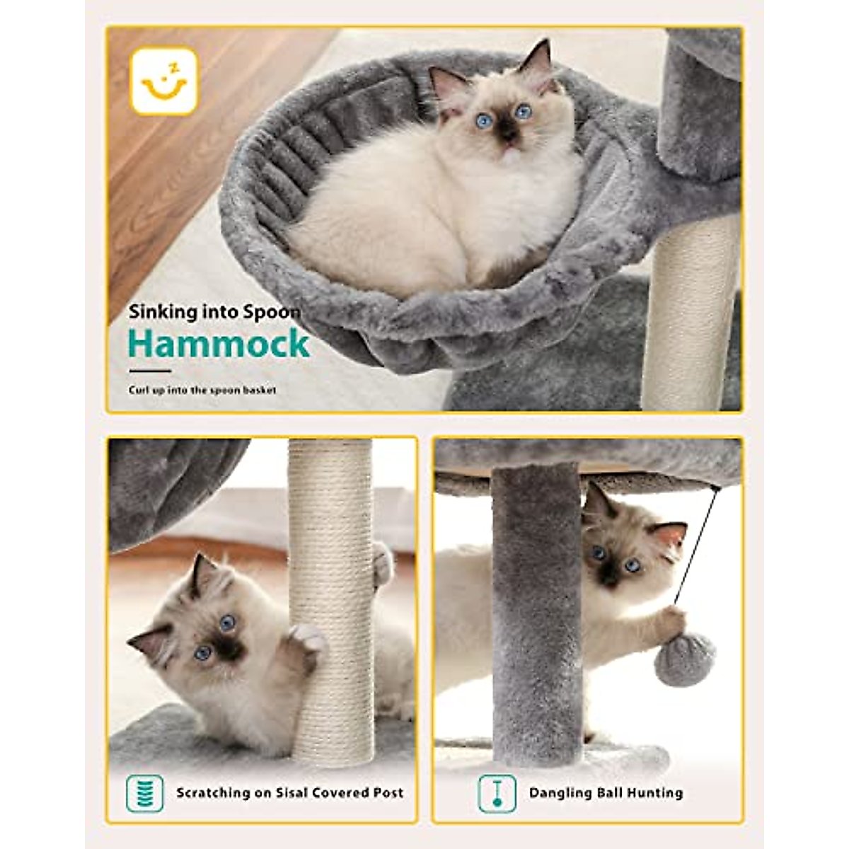 PETEPELA Cat Tree for Small Indoor Cats, Plush Cat Tower with Large Cat Condo, Deep Hammock and Sisal Cat Scratching Post for Kittens