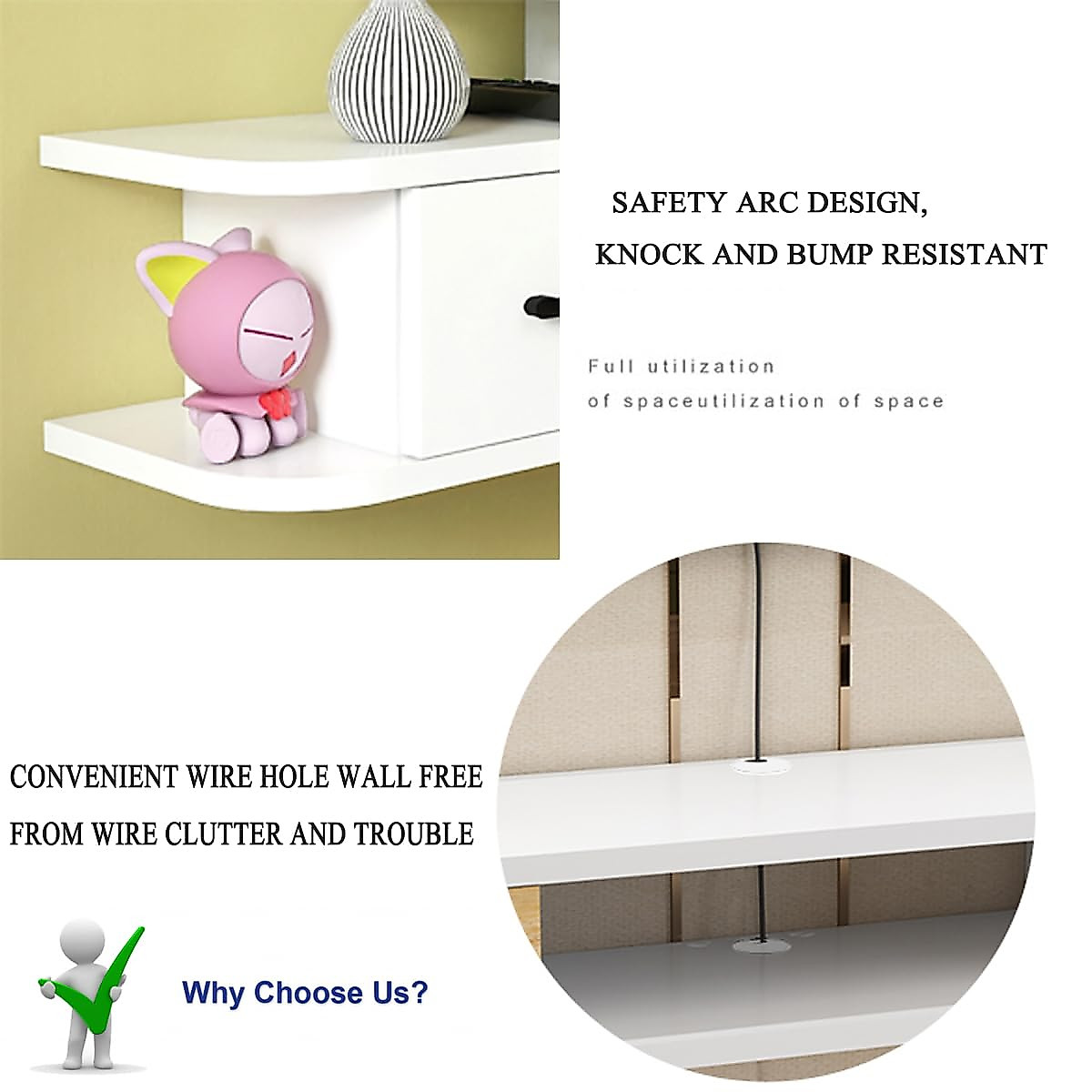 BiJun Floating TV Shelf, Floating TV Stand Wall Mounted Entertainment Center Media Console Router DVD Shelf for One/PS4/Cable Box/DVD Players/Game Console Streaming Media Equipment