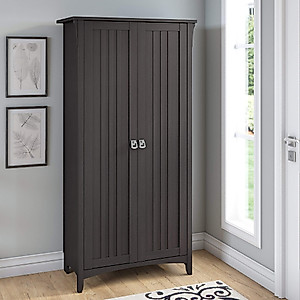Bush Furniture Salinas Cabinet Style Distressed Storage Unit with Doors & Adjustable Shelves | Cupboard for Bedroom, Living Room, Kitchen & Entryway, Tall, Vintage Black