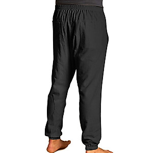 Mens Casual Pants with Elastic Waistband White Linen Pants Drawstring Elastic Waist Skinny-Fit Solid Loose Trousers Fashion Casual Double Pockets Pants Black 2X