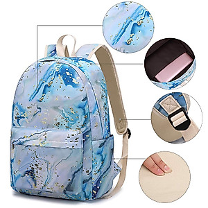School Backpack for Teen Girls Women Laptop Backpack Marble College Bookbags Middle School Travel Work Commuter Back Pack(Marble Blue)