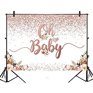 Avezano Backdrop Oh Baby Flowers Girls baby shower Background Vinyl Glitter rose gold Dots Floral baby shower Backdrops Decorations (7x5)