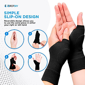Dropsky Wrist Thumb Support With Gel Pad,Thumb Brace for Arthritis Pain and Support-Thumb Wrist Brace, Arthritis and Carpal Tunnel Pain- Left and Right Hand- Breathable, Lightweight, 4 pack-(Black)