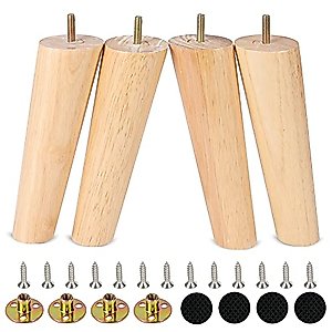 CtopoGo Wooden Solid Wood Round Furniture Legs 4 Inch Set of 4 Mid-Century Modern Sofa Replacement Parts Couch Bed Coffee Chair Desk Table Feet Legs with Pre-Drilled Bolts
