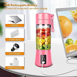 Portable Blender, YKSINX Smoothie Juicer Cup, Personal Mini Blender Shakes and Smoothies 13oz 2000mAh Rechargeable Home Travel Handheld Fruit Juicer (Pink)