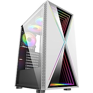 Bgears b-BlackWidow-RGB White Gaming PC ATX case, Special Ripple Effect ARGB Front Panel, Tempered Glass Side. 2 x USB3.0, 3 x PWM 120mm ARGB Fans, Fan Controller with Remote, Support up to EATX Board