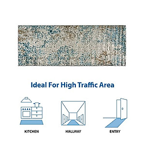 Madison Park Newport Pegasus Woven Turkish Area Rugs for Living Room, Indoor Dining Accent Modern Home Décor, Ultra Soft Floor Carpets for Dining Room, 2'7"W x 7'L Blue/Cream