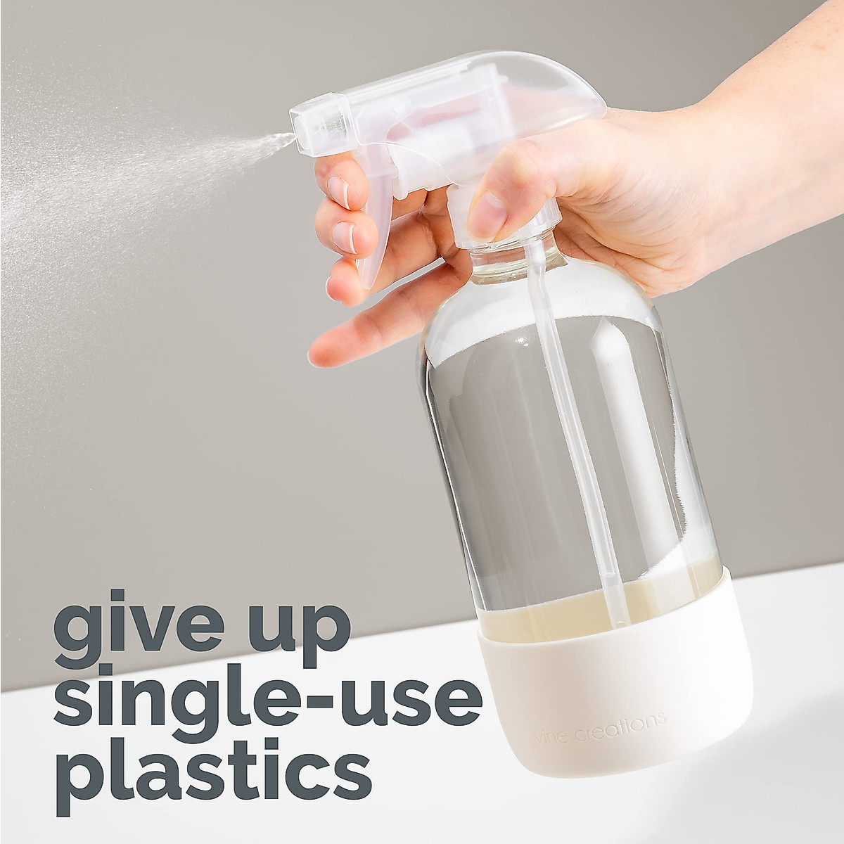 Vine Creations Glass Spray Bottles for Cleaning Solutions, Clear Glass Spray Bottle with Silicone Sleeve, 16 oz Empty Spray Bottles for Cleaning, Plant Spray Bottle, Cleaning Spray Bottle - 2 Pack