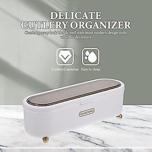 Hemoton Storage Drawers 2pcs Flatware Tray with Lids - Plastic Cutlery Storage Box Kitchen Cutlery Utensil Drawer Organizer with Cover Silverware Countertop Storage Containers (White) Desktop Stand