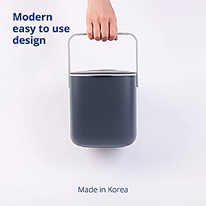 BLUE GINKGO Kitchen Compost Bin - Easy Clean Food Waste Bin for Kitchen with Handles | Countertop Compost Bin Kitchen Food Scrap Pail Bucket | Made in Korea (0.69 gal / 2.6L) - Grey