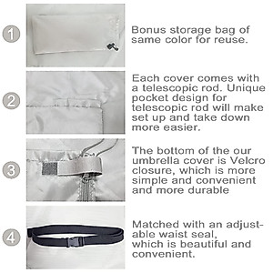 JUNKOGO Patio Cantilever Umbrella Cover, Outdoor Waterproof Parasol Cover Offset Banana Style, Fit 9ft to 12ft Cantilever Offset Umbrella with Push Rod. Rain, Wind, Dust, Snow Protection. (Black)