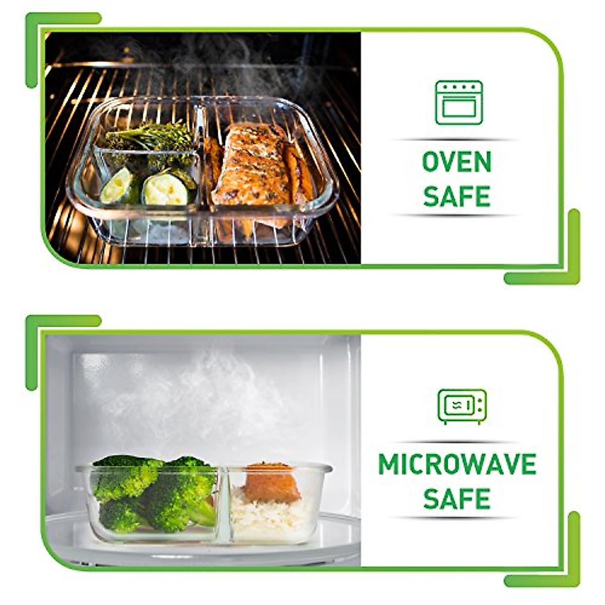 PrepNaturals glass food storage containers, meal prep container, bento box for lunch, dishwasher & microwave safe (multi-compartment)