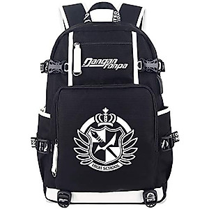 Roffatide Anime Monokuma Printed Backpack Luminous Schoolbag Laptop Rucksack with USB Charging Port & Headphone Port Black