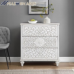 MAISON ARTS Dresser for Bedroom with 3 Drawers, Retro White Chest of Drawers Solid Wood Frame Farmhouse Accent Storage Cabinet for Bedroom Living Room Hallway Entryway Closet