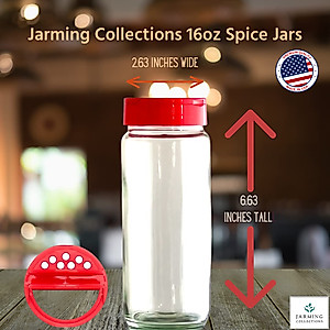 JARMING COLLECTIONS Glass Spice Jars with Shaker Lids - Spice Jars 16 oz for Food Storage, Spice Containers for Kitchen Organization, Organizing Bottles for Spices (Red - Set of 3)