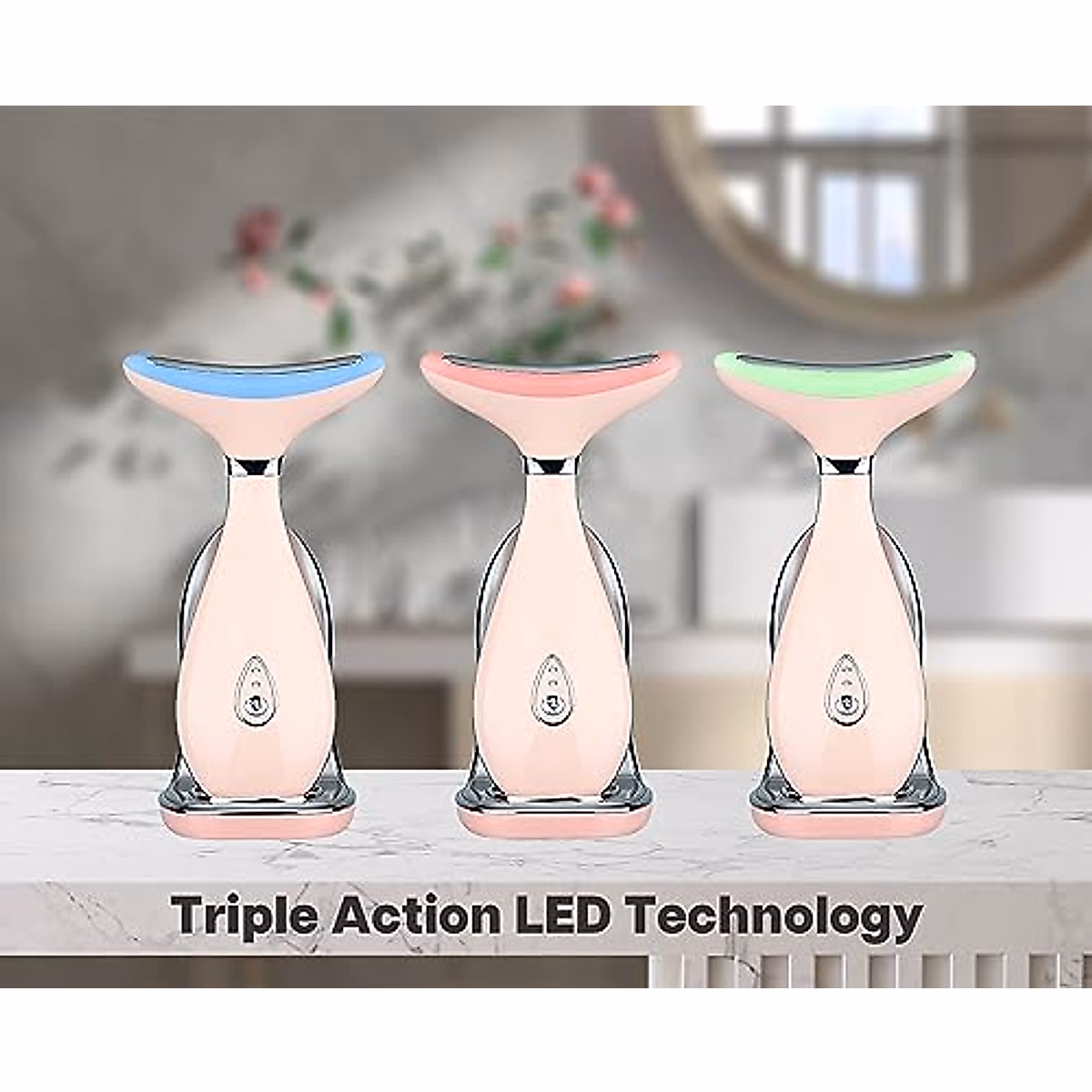 VRAIKO Lily Neck Face Massager, Face Sculpting Tool, Skin Rejuvenation Device with Thermal, Triple Action LED and Vibration, for Anti-Aging, Lifting and Tightening Sagging Skin (Pink)