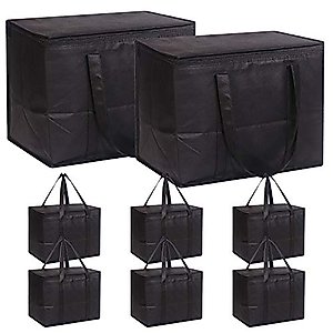 Set of 8 Large Insulated Reusable Grocery Bags with Sturdy Zipper and Handles, Foldable Washable Heavy Duty Cooler Totes for Hot or Cold Food Delivery, Groceries, Travel, Shopping