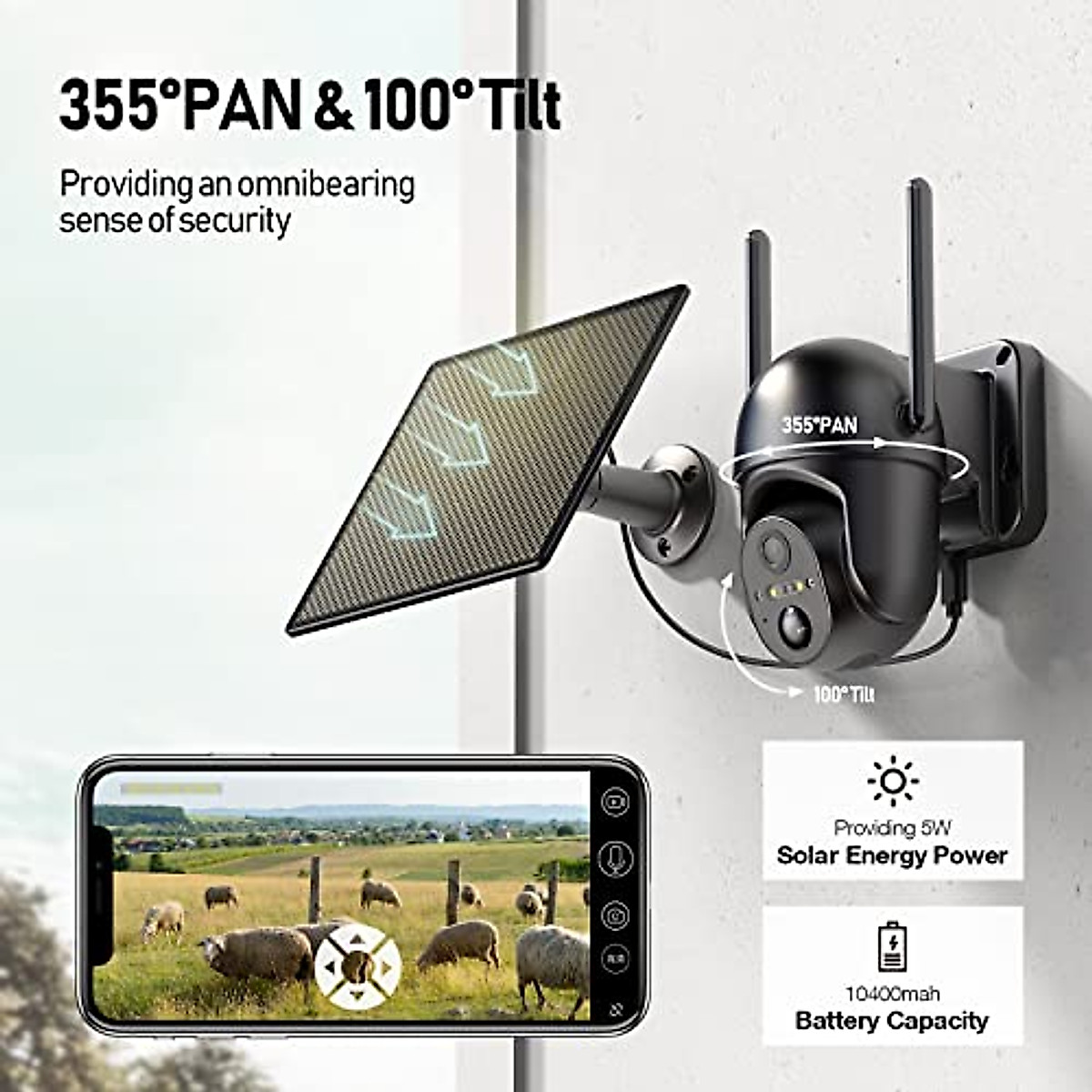 4G LTE Cellular Solar Security Camera Wireless Outdoor, No WiFi Battery Cameras(Verizon, AT&T and T-Mobile), 360° View, 2K Color Night Vision, PIR Motion Sensor, 2 Way Audio(64G SD&SIM Card Included)