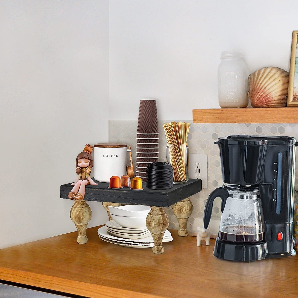 Ameuphercy Decorative Tray Riser Display Stand for Coffee Bar Table Decor Rustic Centerpiece Tray Counter Organizer for Kitchen Farmhouse Pedestal Stand Farmhouse