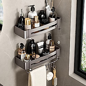 KISUFU Shower Caddy,Shower Shelf,Adhesive Shower Organizer No Drilling,Bathroom Storage Organizer,Large Capacity Shower Shelves,Bathroom and Kitchen Storage-2pck（gray）