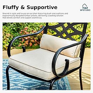 MFSTUDIO 7 Pieces Outdoor Patio Dining Set for 6, Steel Frame Slat Larger Rectangular Fretwork Table with 1.7" Umbrella Hole and 6 Metal Mesh Chairs for Backyard, Garden, Lawn