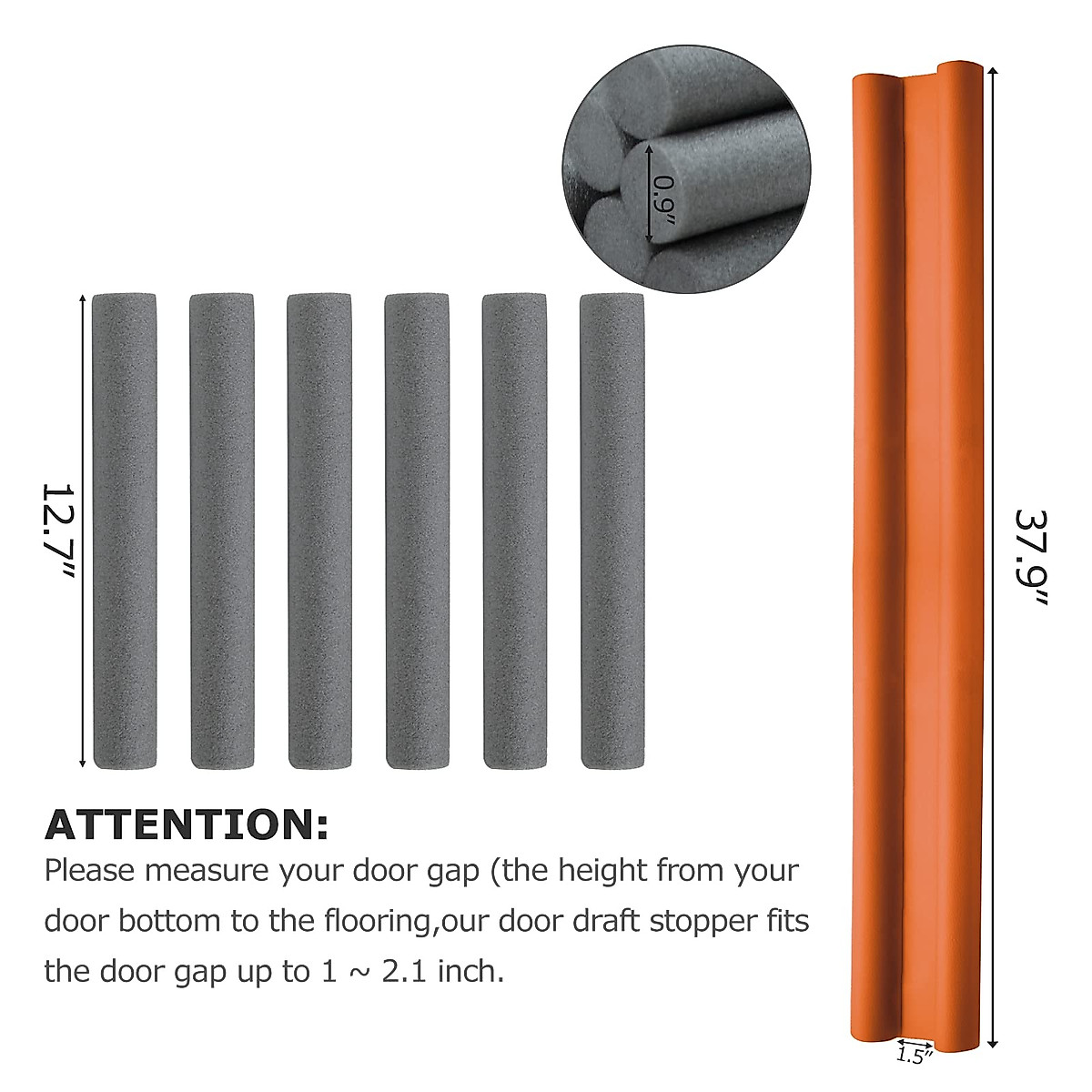 2PCS Under Door Draft Stopper,Twin Door Draft Blocker Weather Stripping Noise Cold Air Blocker Window,Washable,Dust Proof,Removable,Adjustable Door Sweeps 38"(Orange)
