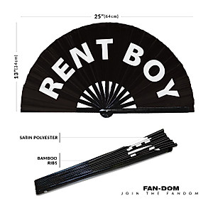 Rent Boy hand fan foldable bamboo circuit hand fan funny gag slang words expressions statement gifts Festival accessories Rave handheld Circuit event fan Clack fans (Black)
