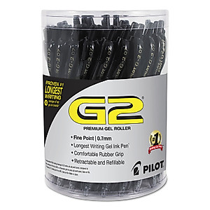 Pilot® G2 Retractable Gel Ink Pens, Fine Point, 0.7 mm, Black Barrel, Black Ink, Pack Of 36 Pens