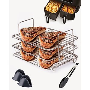 CODOGOY Air Fryer Rack for Ninja DZ201 DZ550/ Instant Vortex Plus XL 6-8-quart (7.48"D x 4.52"W x 4.72"H) 304 Stainless Steel Adjustable Layer Dehydrator Rack Toast For Ninja Foodi Accessories