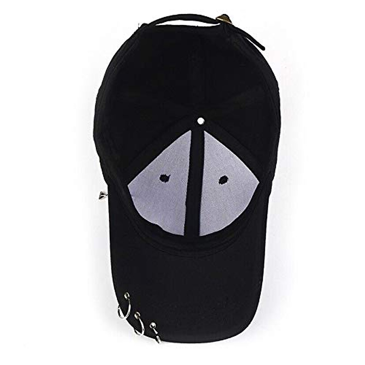 Unisex Black Fitted Cap, K-pop Cap, Baseball Cap with Ring Chain, Metallic Cap, Unique Cap, Cap with Star