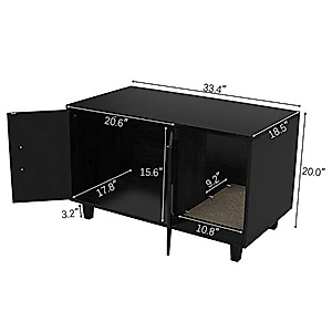 GDLF Modern Wood Pet Crate Cat Washroom Hidden Litter Box Enclosure Furniture House as Table Nightstand with Scratch Pad,Stackable (Black)