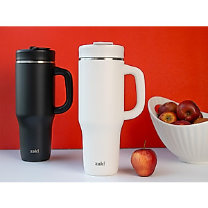 Zak Designs Harmony 2-in-1 Coffee Tumbler for Travel or At Home, 40oz Recycled Stainless Steel is Leak-Proof When Closed and Vacuum Insulated with Handle (Linen White)