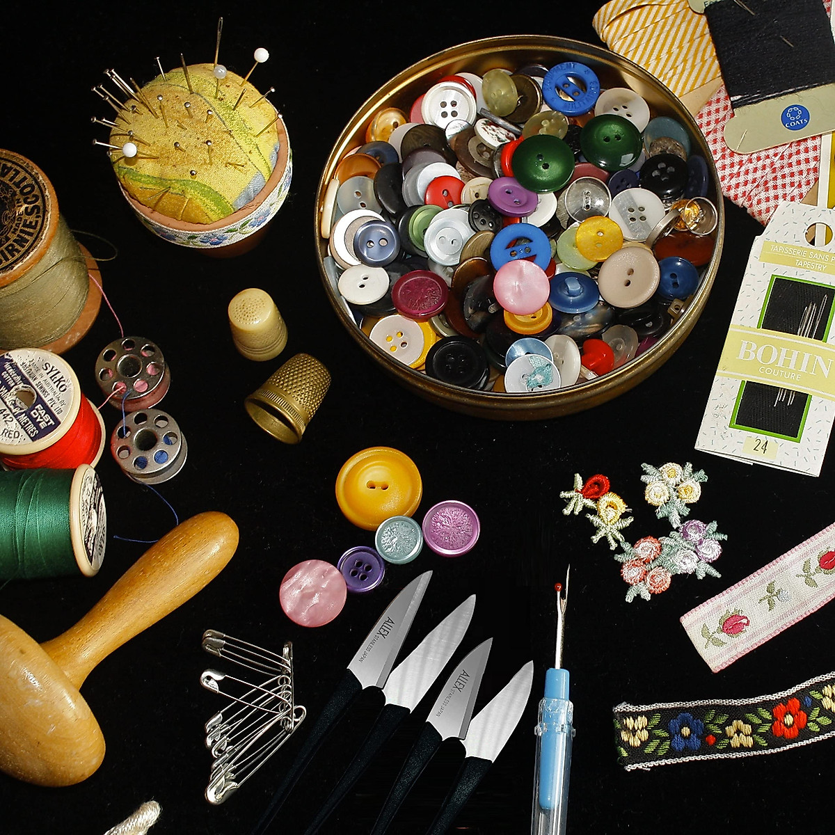 ALLEX Japanese Mini Sewing Embroidery Scissors 4 Inch, Spring Thread Cutting Snips Black, Made in JAPAN, Medium