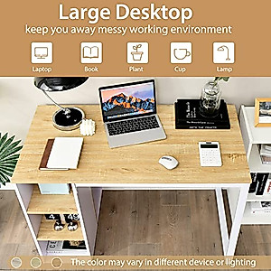 Tangkula Computer Desk with Storage Shelves, Home Office Desk with 5 Side Shelves & Metal Frame, Space Saving Laptop PC Desk, Writing Study Desk, Modern Vanity Desk for Bedroom (Natural)