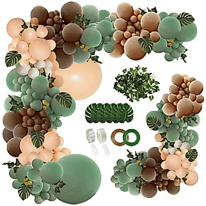 PERPAOL 142PCS Sage Green Brown Balloon Garland Kit, Jungle Safari Wild Woodland Balloon Arch, Olive Green Gold Coffee Cocoa Balloons for Birthday Wedding Shower Party Decorations