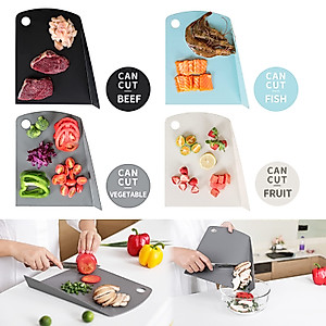 VACCARO Plastic Cutting Boards with Edge Design, Easy to Grip Handle and Transfer Food, Dishwasher Safe, 4 Pcs Chopping Mats, Prevents the mixing of flavors from different food types, BPA Free