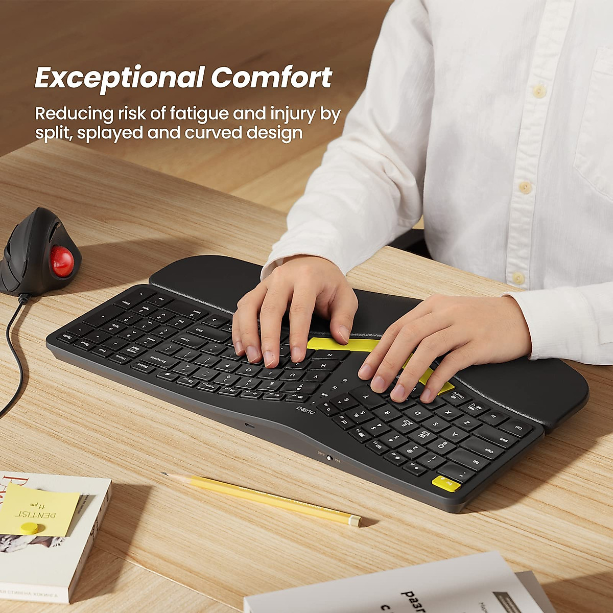 Nulea Ergonomic Keyboard, Wired Split Keyboard with Pillowed Wrist Bundle with Wireless Trackball Mouse, Ergonomic Comfort Design