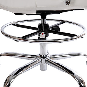 Flash Furniture Adjustable Height Drafting Chair - Contemporary Mid-Back White LeatherSoft Drafting Stool Chair - Adjustable Foot Ring & Chrome Base