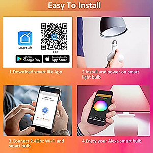 KHSUIN WiFi Smart Light Bulbs 150W Equivalent, 16W Dimmable 1600LM BR30 Flood Smart Bulb Works with Alexa Google Home No Hub, E26 Color Changing LED Alexa Light Bulb, 2700K-6500K RGBCW CRI>90, 4 Pack