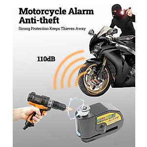Zlirfy Motorcycle Alarm Disc Brake Lock,Waterproof Motorcycle Security Alarm Padlock,110db Alarm Sound Anti-Theft Security Wheel Disc Lock with Reminder Cable Keys and Carry Pouch