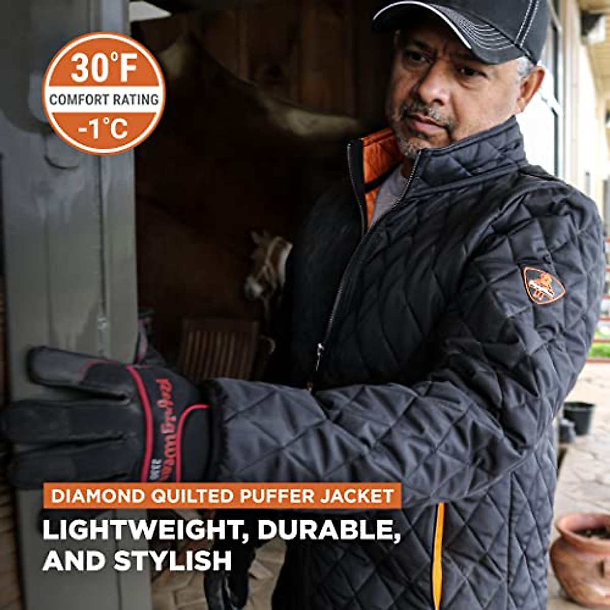 RefrigiWear Lightweight Warm Insulated Diamond Quilted Jacket (Black, Large)