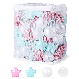 Heopeis Star Pit Balls for Ball Pit - Pack of 100 -Pastel and Pearl Star Balls BPA Free Phthalate Free Crush Proof Balls for Toddlers Baby Kids Party(50Balls+50Stars).