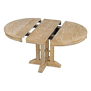 Knocbel 5-Piece Dining Sets 42-58" Extendable Round Table with 4 Upholstered Chairs, Farmhouse Rubber Solid Wood Frame Dining Set for 4 to 6 People Kitchen Dining Room, Natural Wood Wash